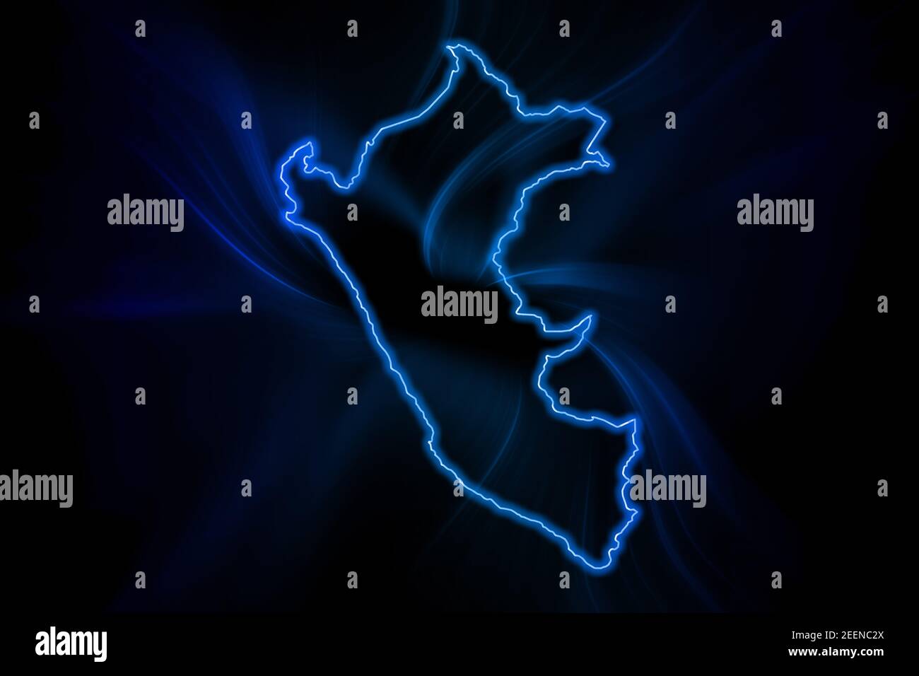 Glowing Map of Peru, modern blue outline map, on dark Background Stock ...