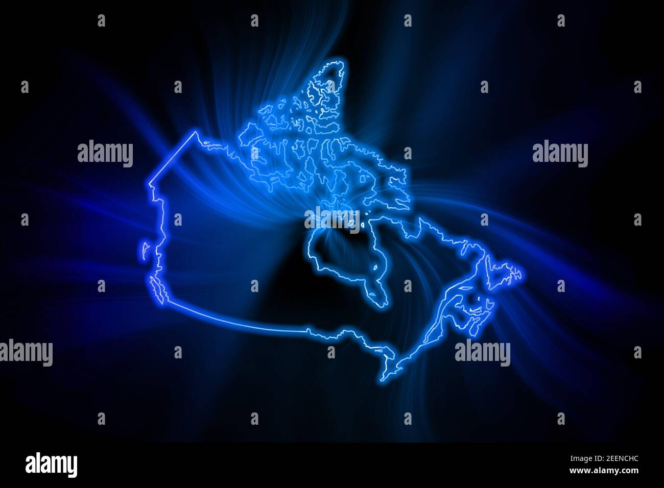 Glowing Map of Canada, modern blue outline map, on dark Background ...