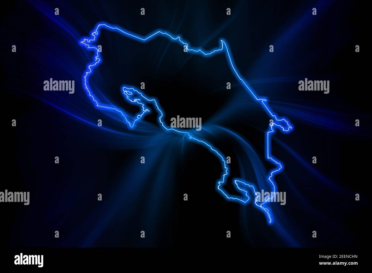 Glowing Map of Costa Rica, modern blue outline map, on dark Background ...