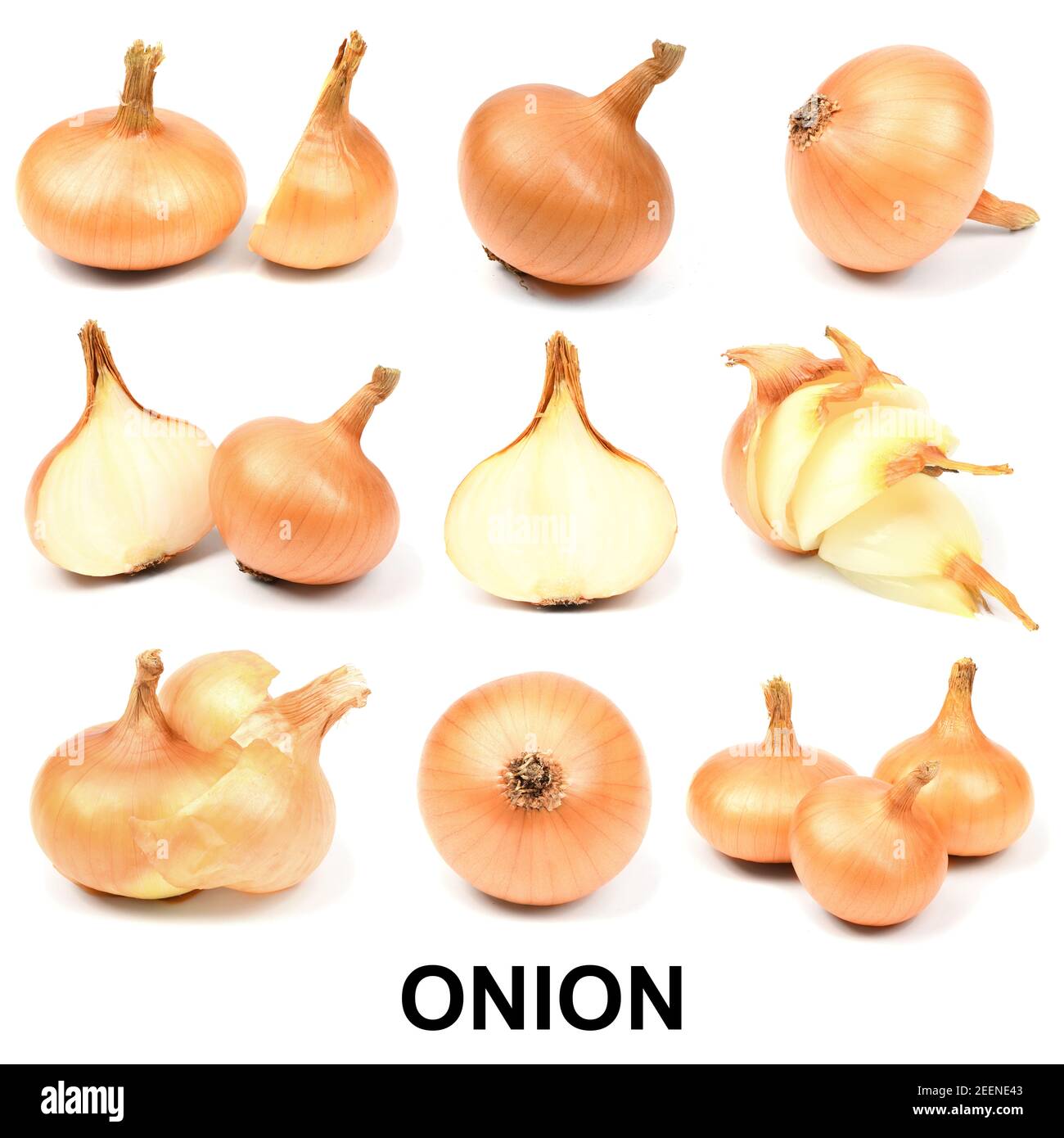 Creative layout made of Yellow onion bulbs on white. High resolution ...