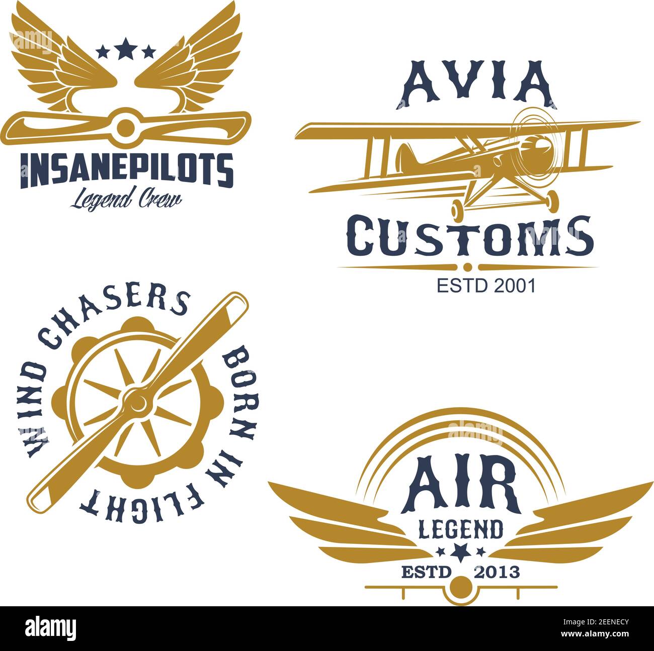 Aviation and airplanes retro symbols. Vintage biplane, airplane ...