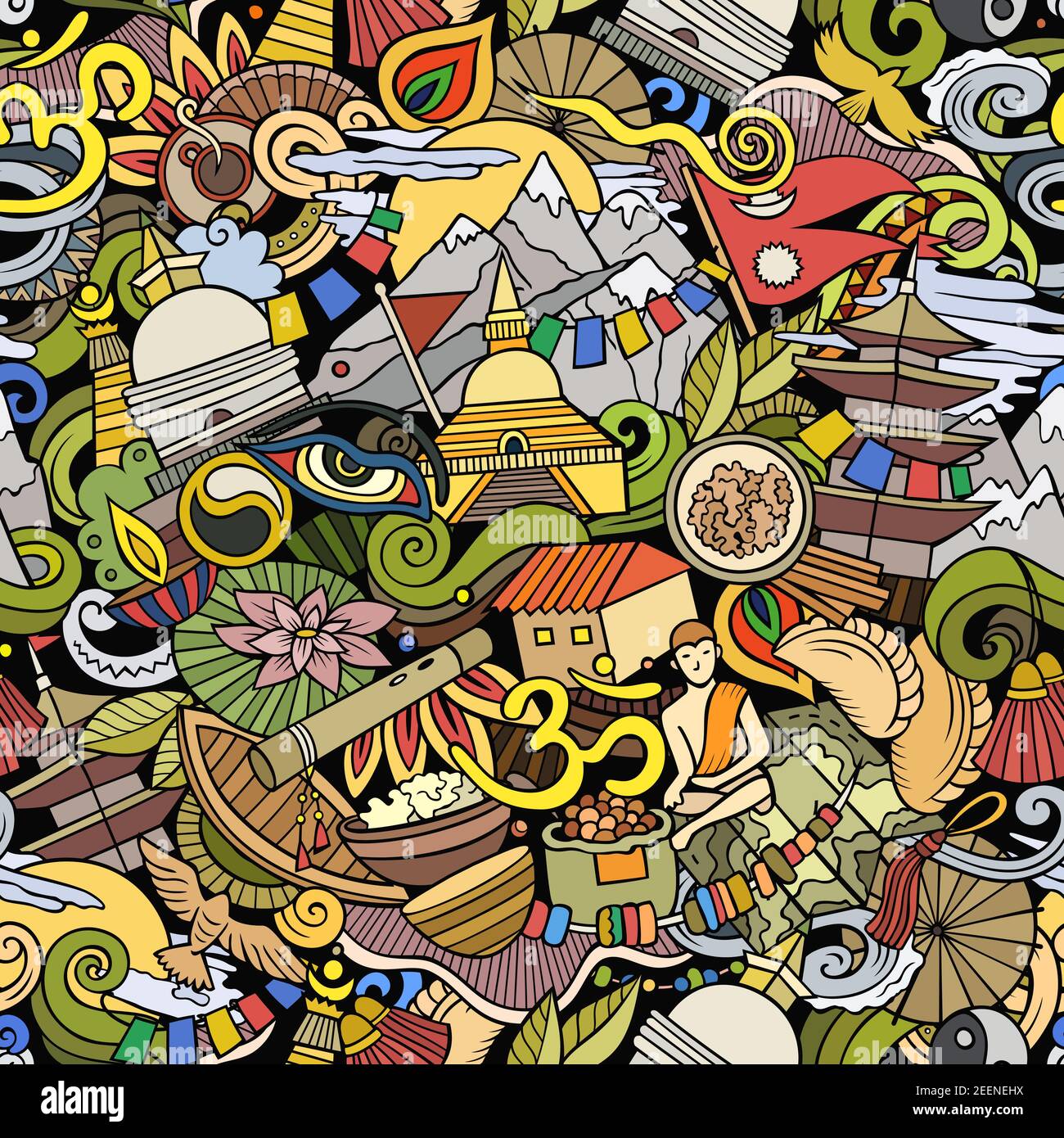 Cartoon doodles Nepal seamless pattern Stock Vector Image & Art - Alamy