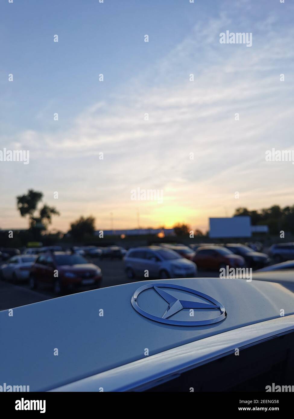 KYIV, UKRAINE - Sep 13, 2020: Sunset with Mercedes-Benz in beautiful ...
