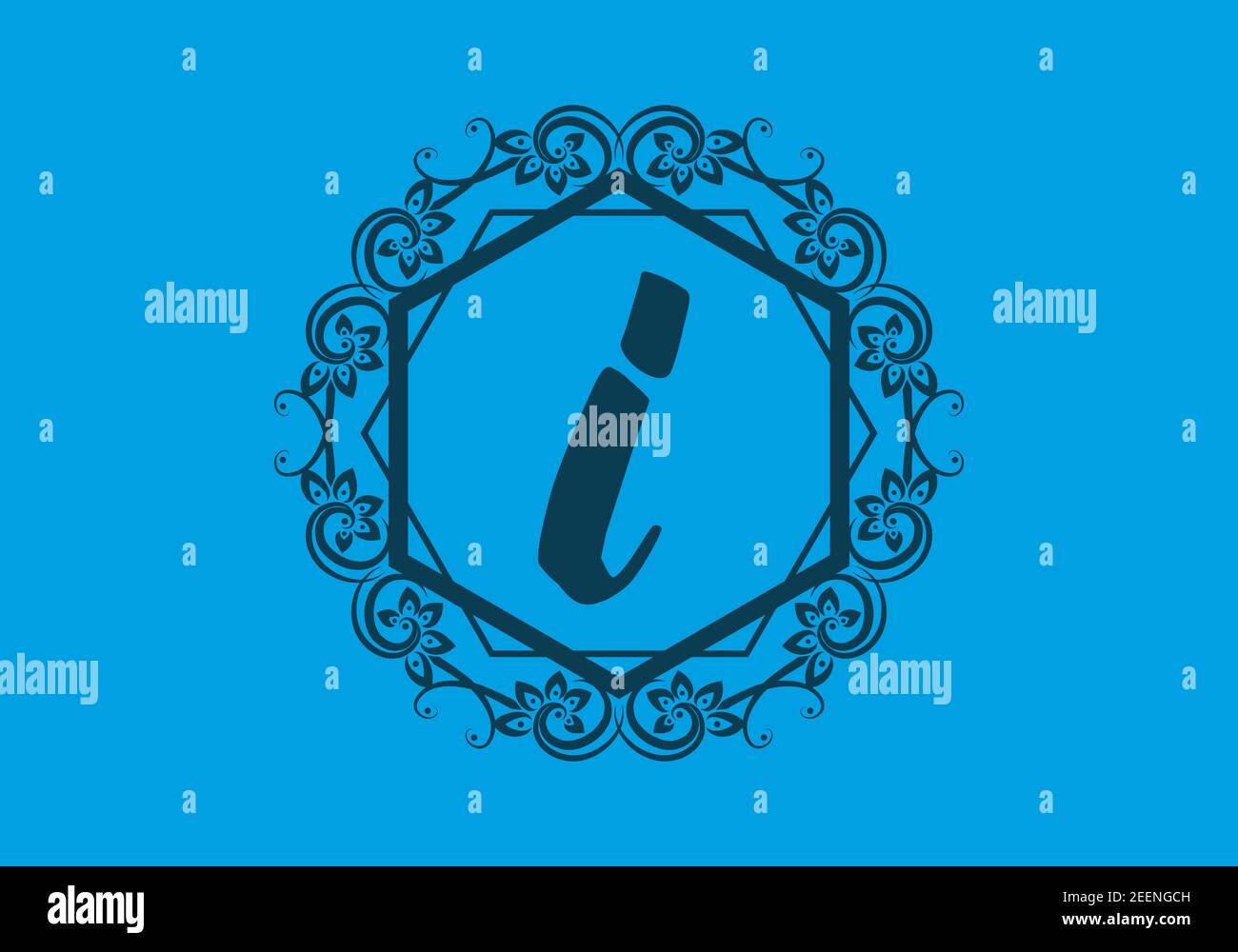 Blue i initial letter in hexagon classic frame design Stock Vector ...