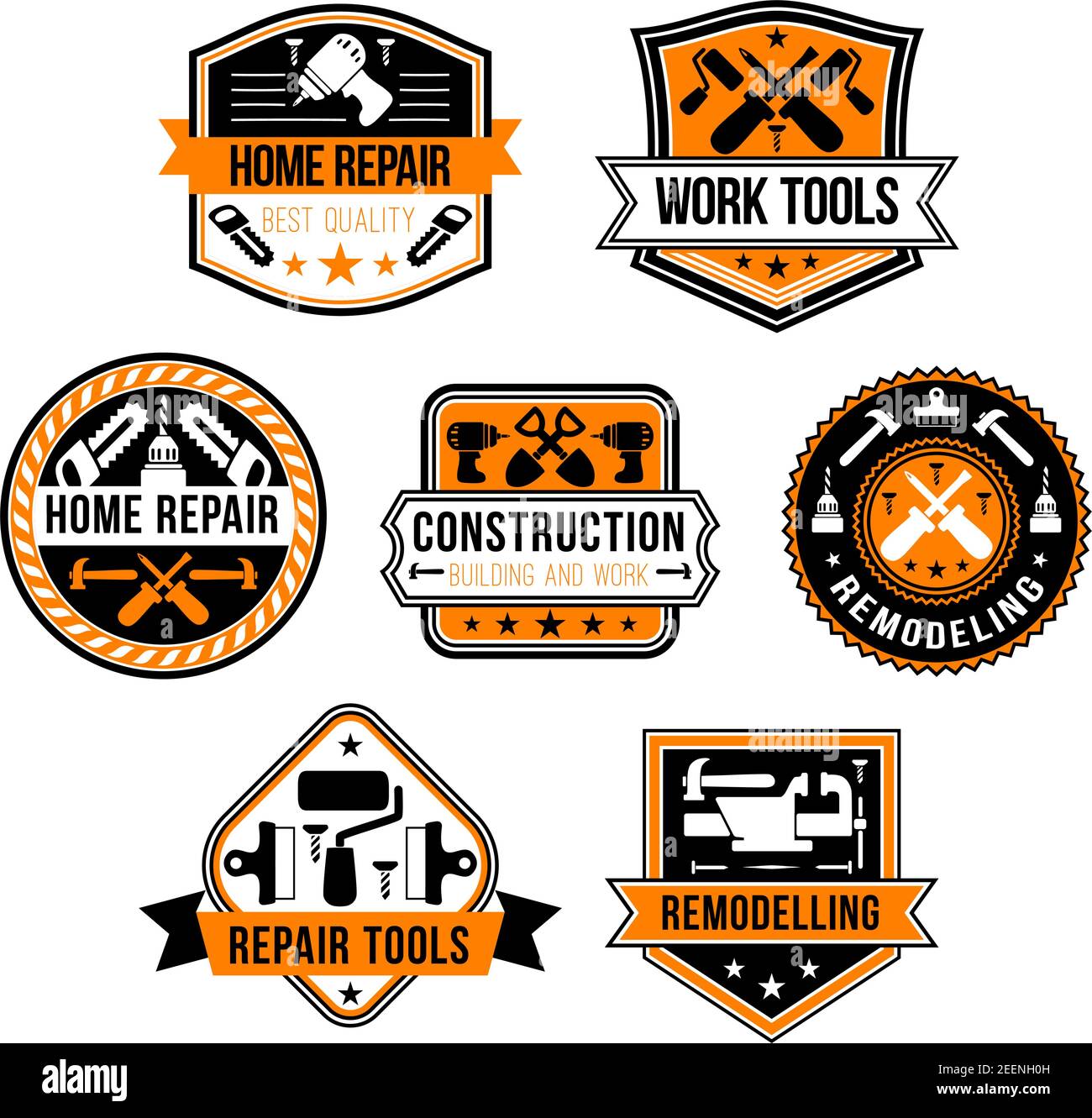 Home repair and construction work tools icons. Vector isolated set of ...