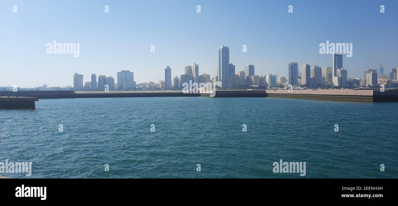 Manama, Bahrain - February 14 2021: City view of a road running along a ...
