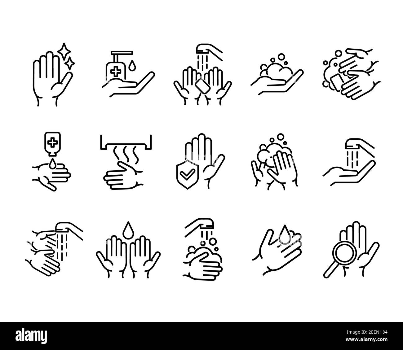 Hands washing flat icon set. Tutorial pictogram for web. Line stroke ...