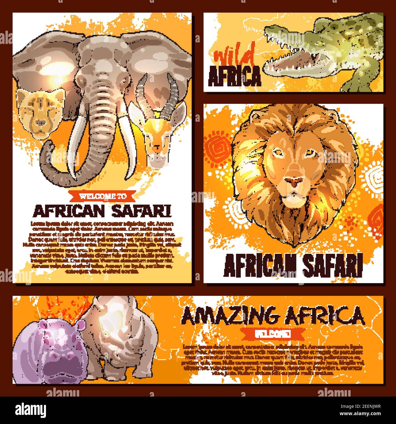 Wild African animals banners or posters templates for safari adventure ...