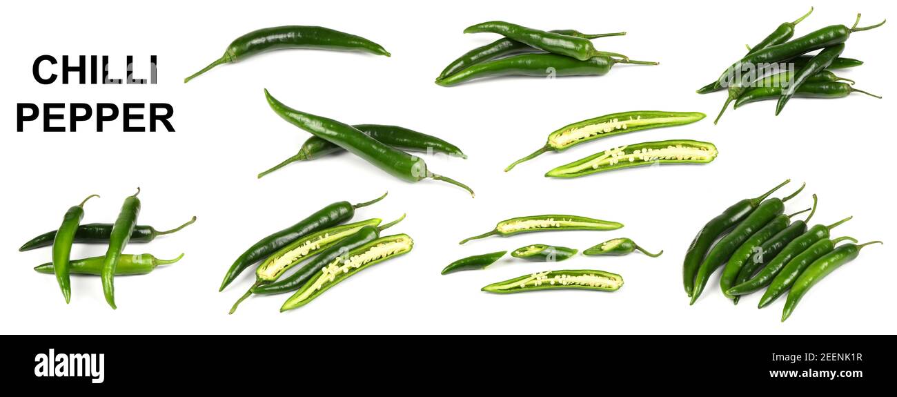 Creative layout made of green chili pepper. High resolution photo. Full ...