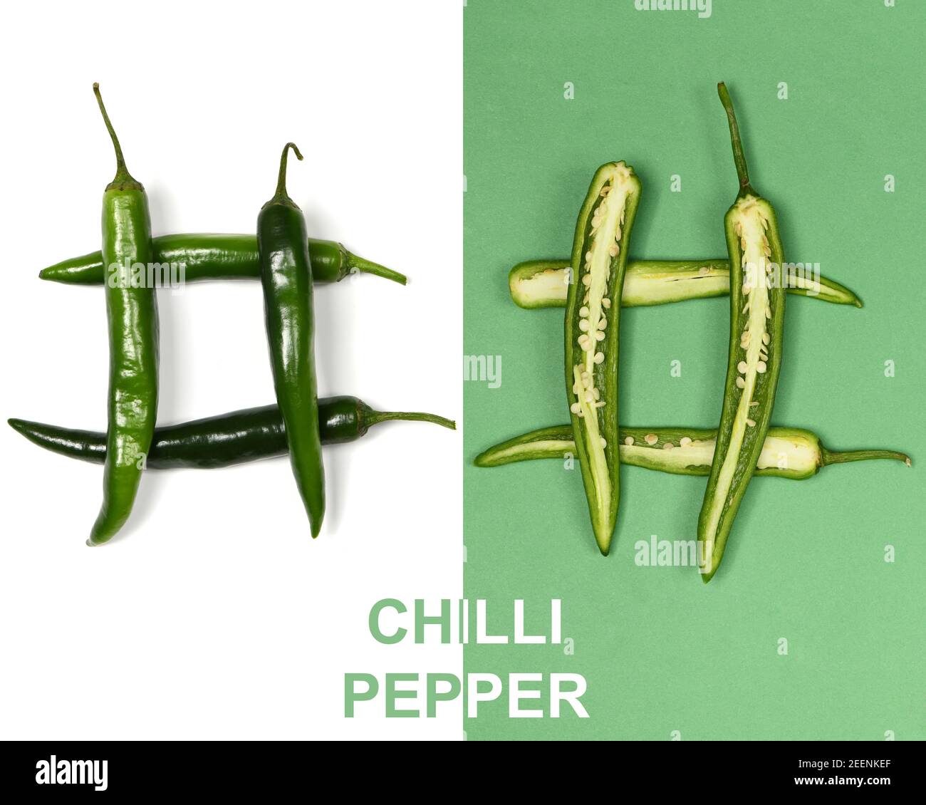 Creative layout made of green chili pepper. High resolution photo. Full ...