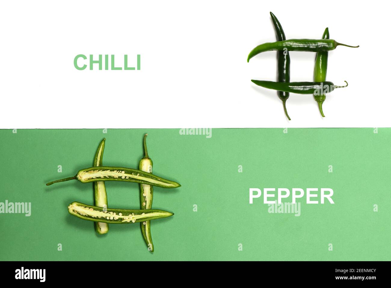 Creative layout made of green chili pepper. High resolution photo. Full ...