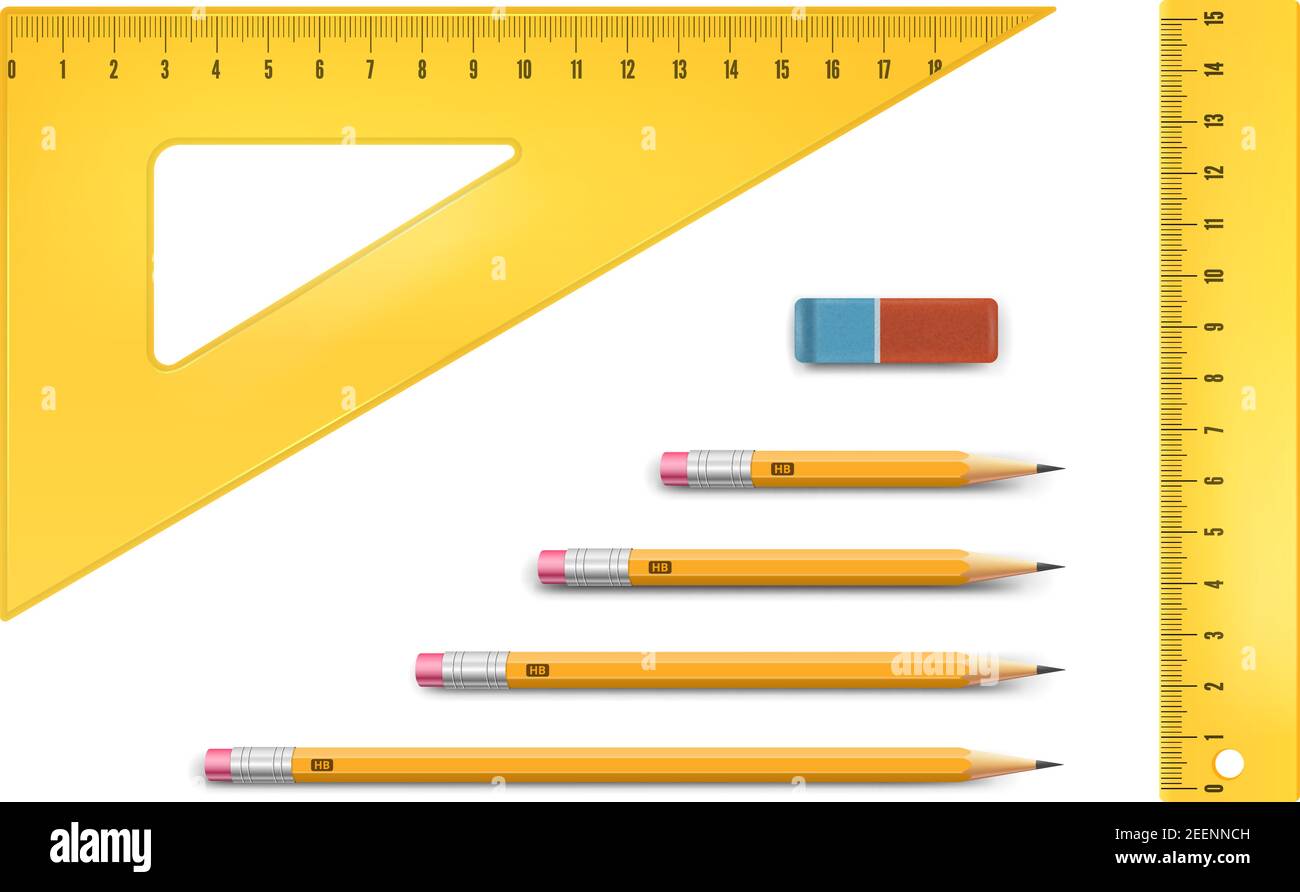 Yellow ruler instruments and pencil, school equipment vector ...