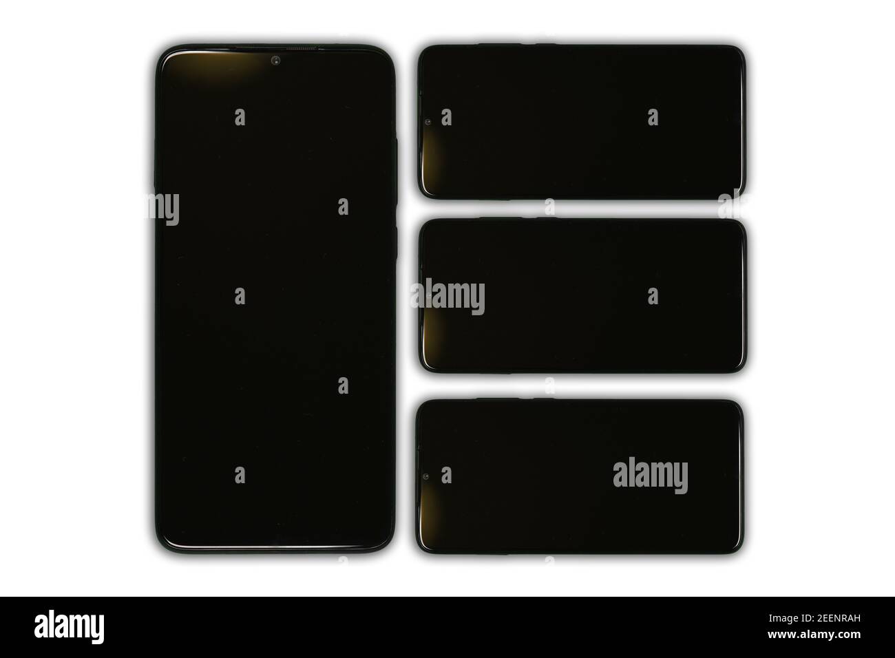 Black mobile smartphone with blank screen. Isolated on white background ...