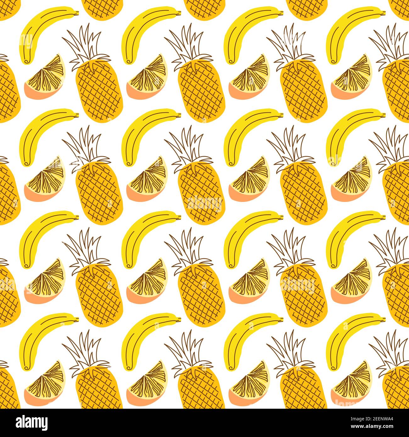 seamless wrap pattern with fruit pineapple, banana, orange . Seamless ...
