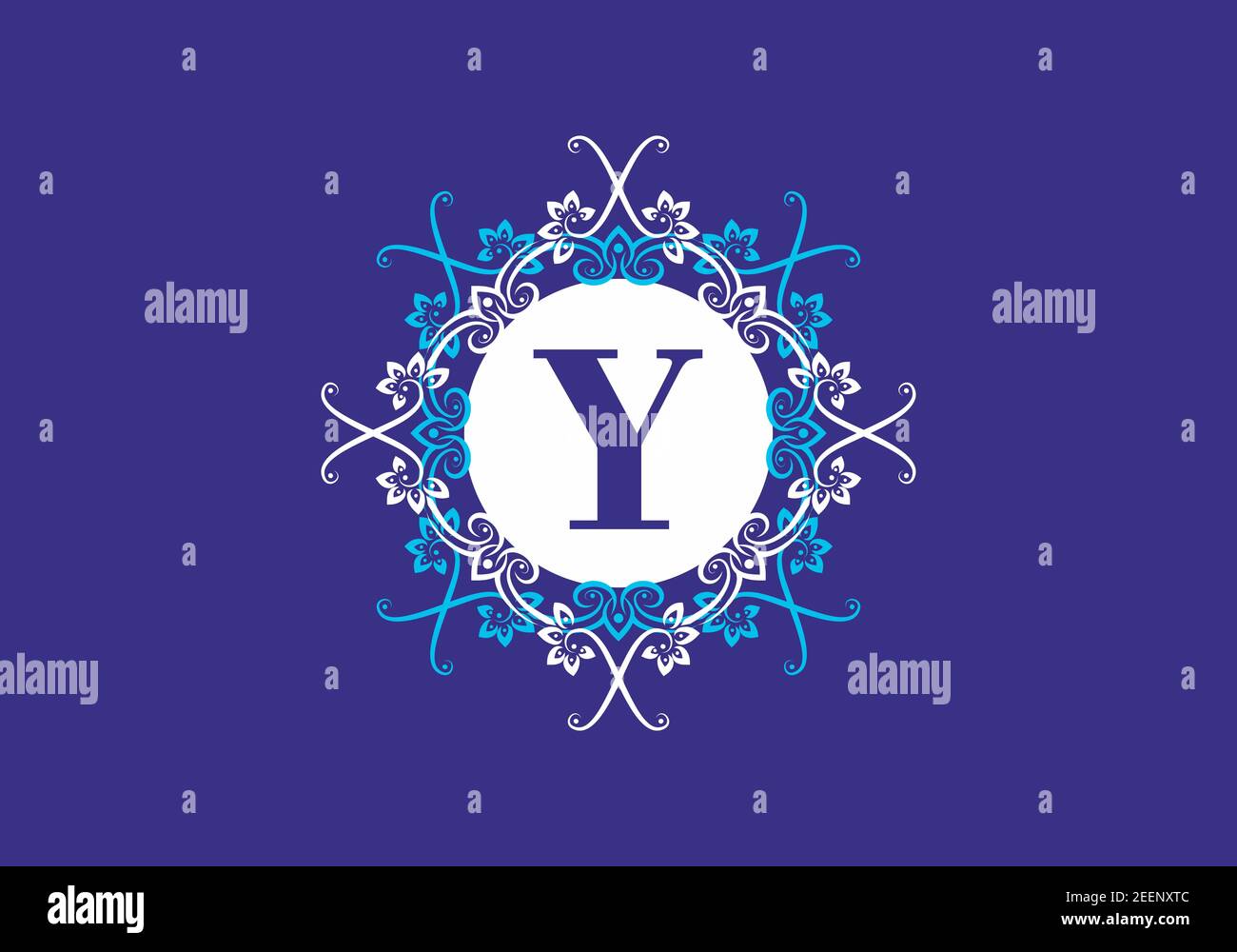 Purple blue white of Y initial letter in classic frame design Stock ...