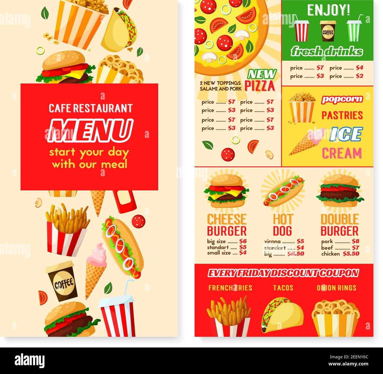 Fast food restaurant menu template for burger, hotdog or pizza and ... Fast food restaurant menu template for burger, hotdog or pizza and ...