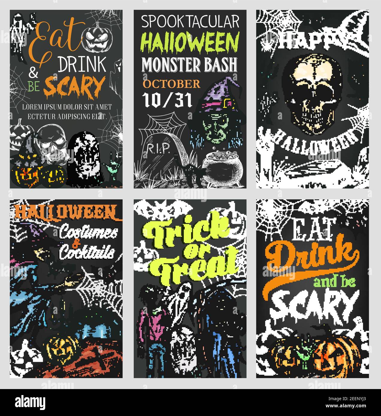 Halloween holiday trick or treat party chalkboard banner. Scary ghost ...