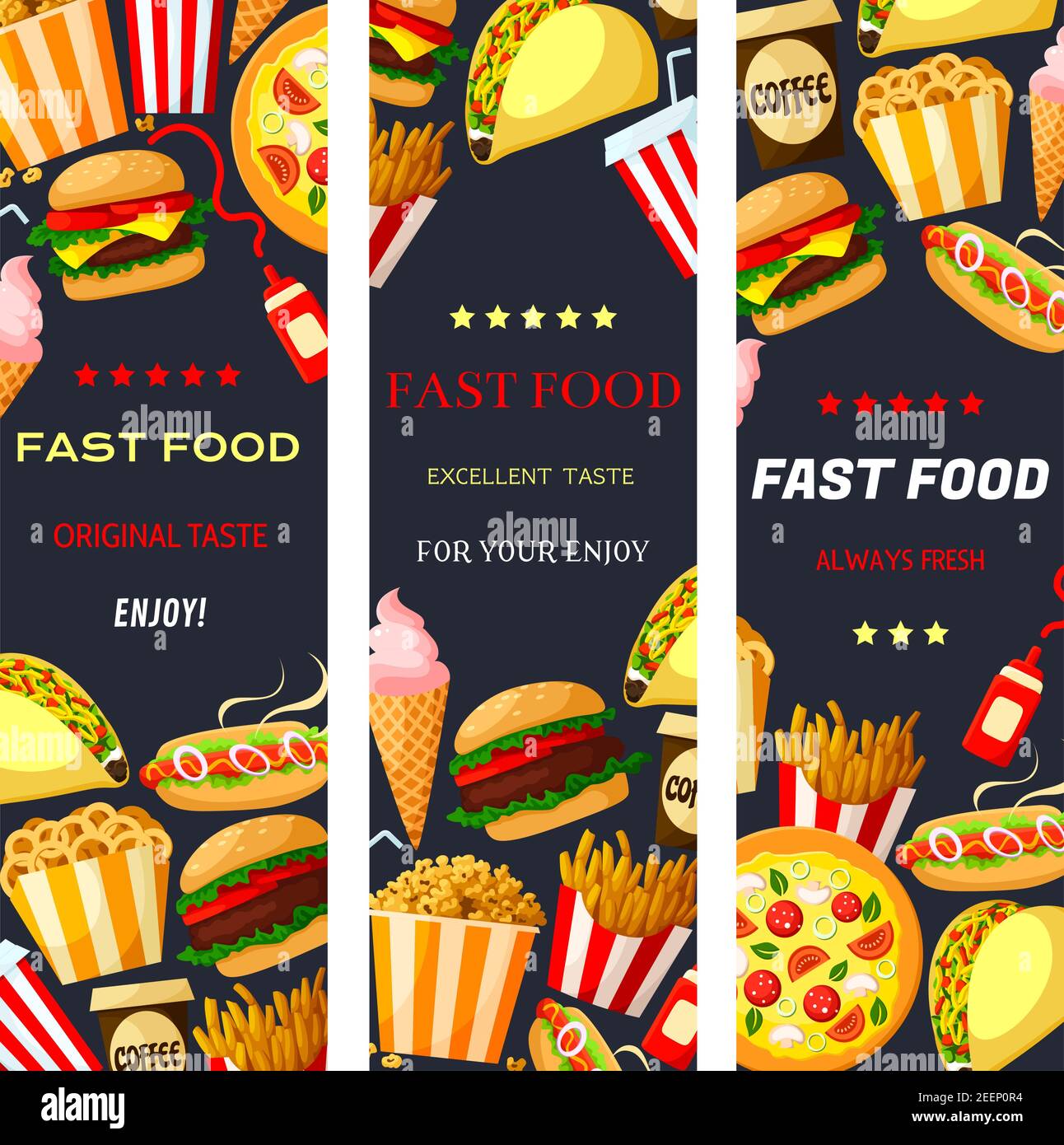 Fast food restaurant banners for fastfood menu. Vector flat set of ...
