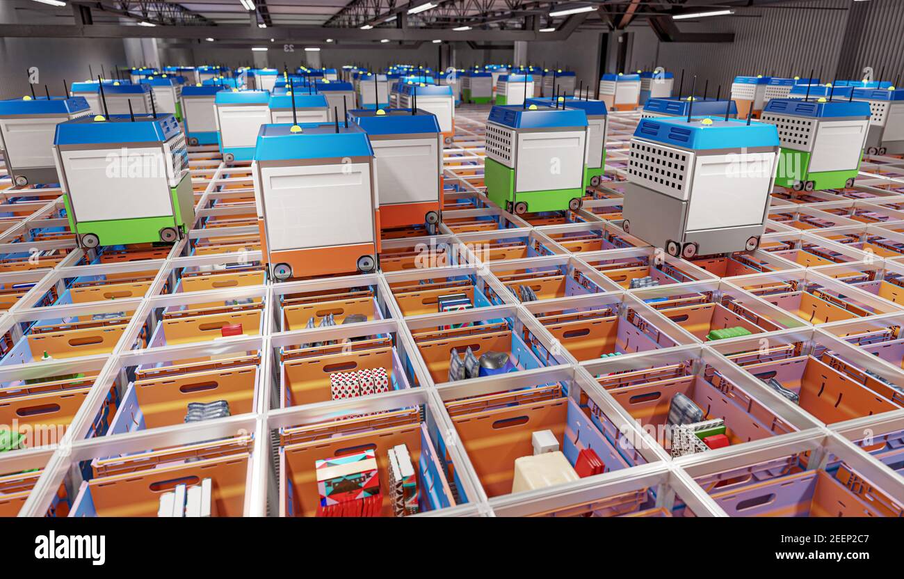 modern automated warehouse factory without human presence. 3d render ...