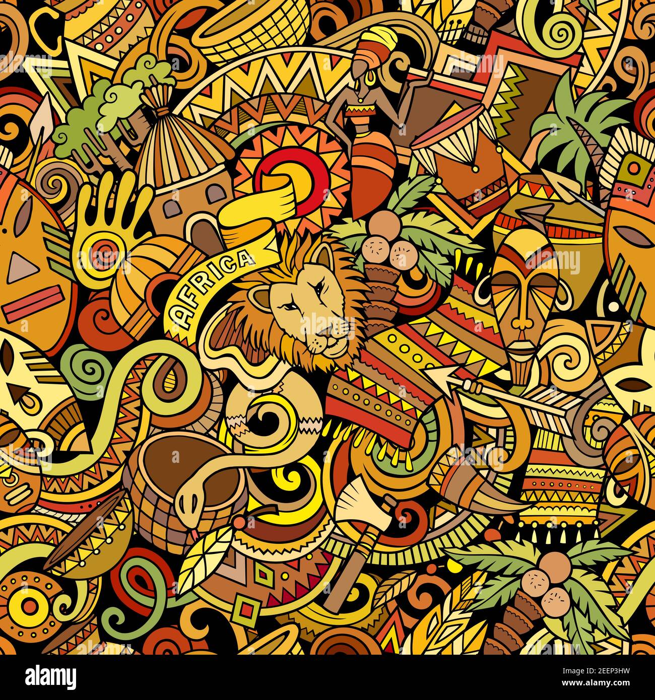Cartoon doodles Africa seamless pattern Stock Vector Image & Art - Alamy