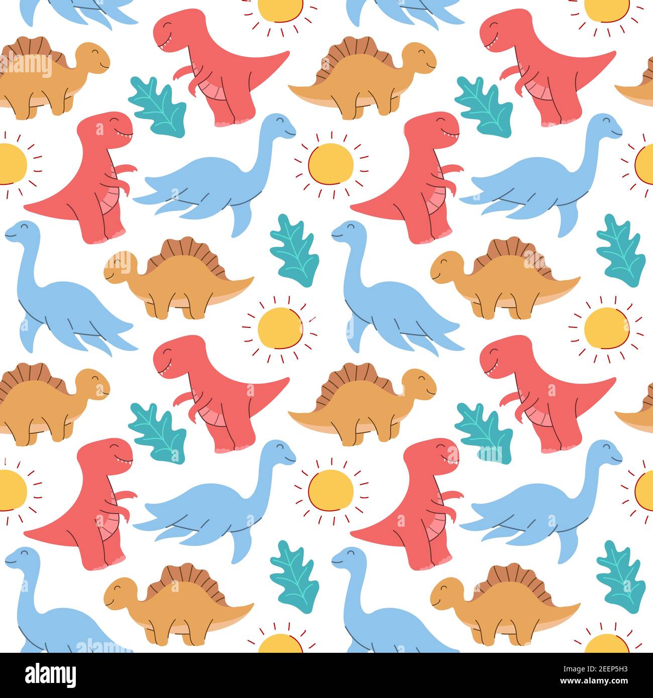 dinosaur seamless pattern. Colorful dinosaurs vector background ...