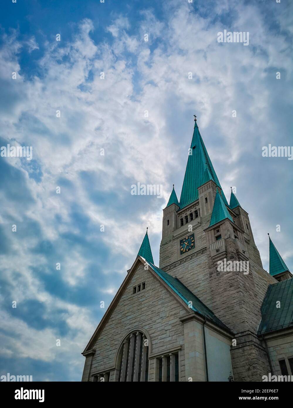 Tower of old Cathedral building in Wroclaw City with beautiful cloudy ...