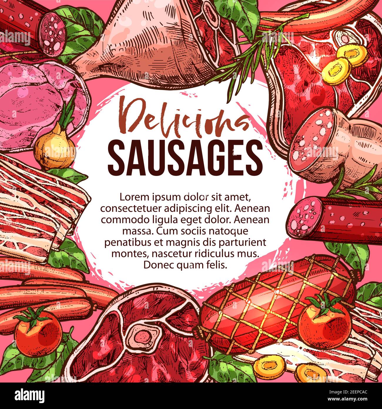 Sausage delicatessen poster of barbecue meat and deli fresh farm ...