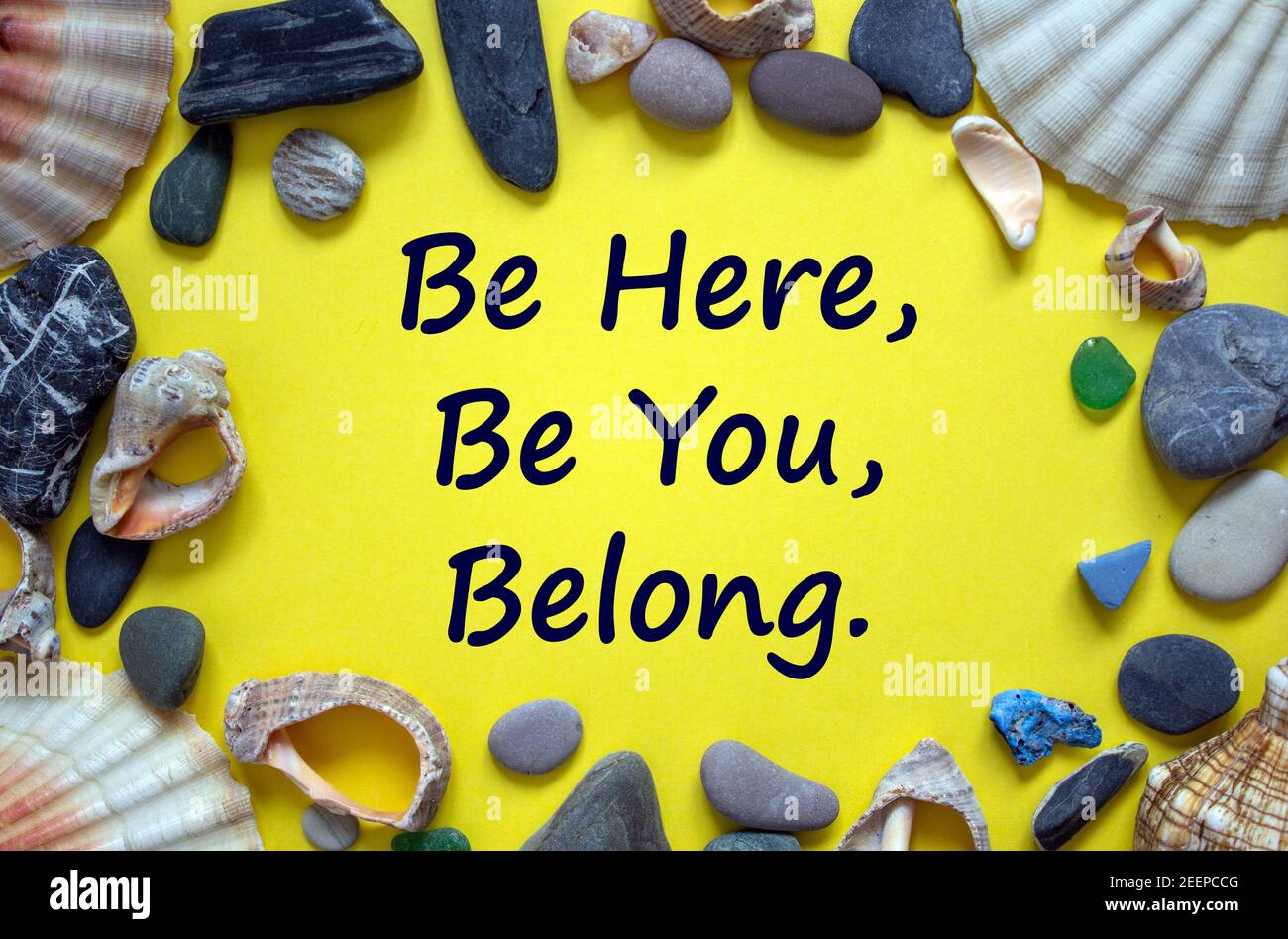 Inclusion and belonging symbol. Words be here, be you, belong on a ...
