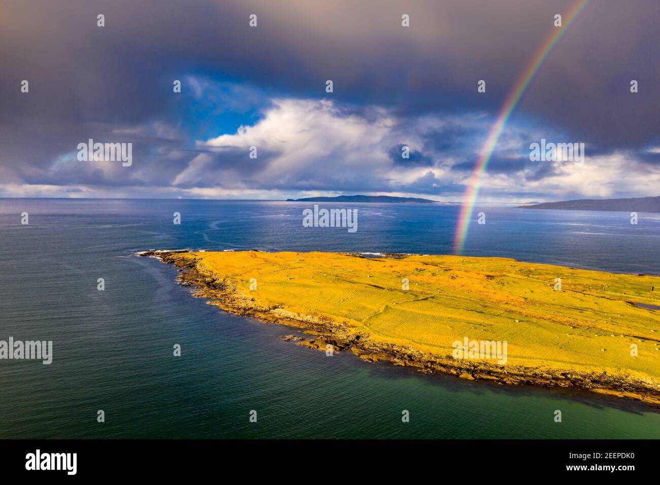 Aerial view of an rainbow above the Atlantic Ocean and Inishkeel by ...