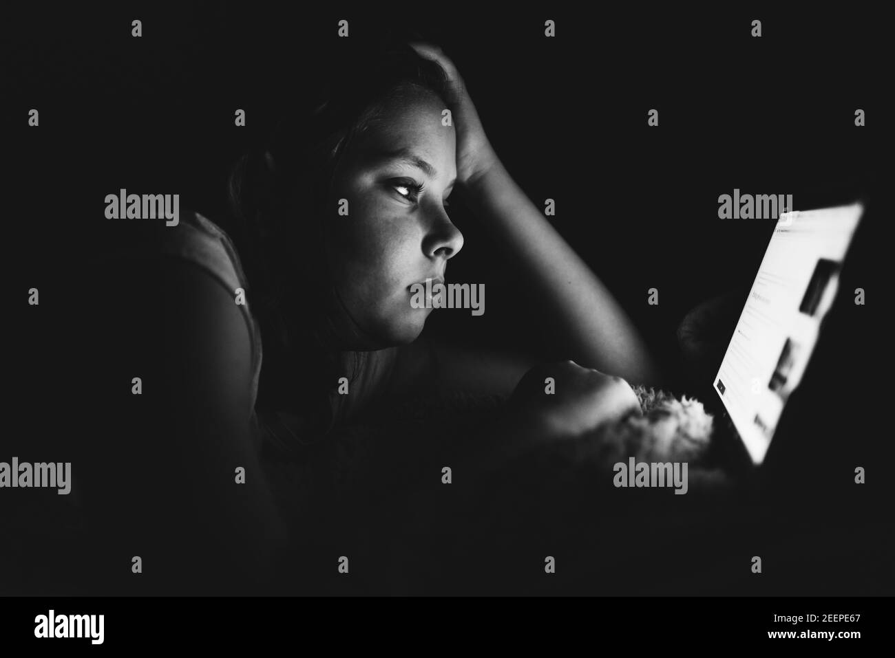 Girl and tablet Black and White Stock Photos & Images - Alamy