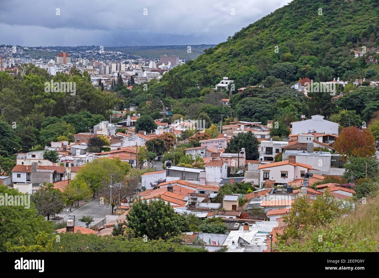 View over the city Salta in the Lerma Valley at the foothills of the ...