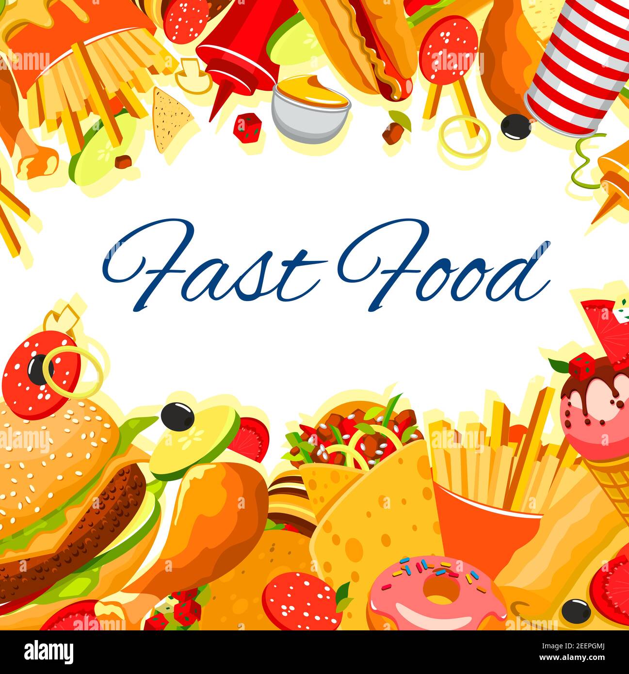 Fast food snack and meals poster for fastfood restaurant or bistro ...
