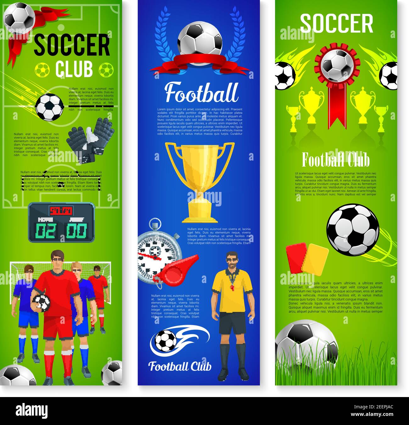 Soccer sport game and football club banner template set. Soccer ball on ...