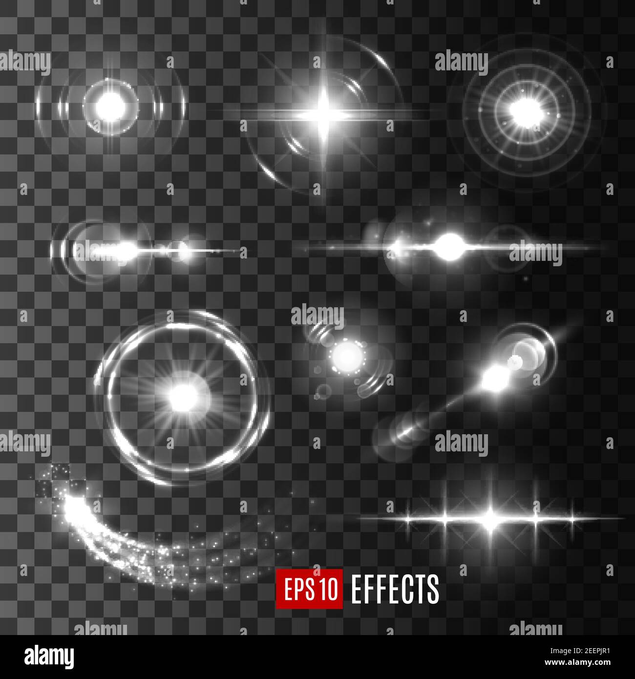 Light sparkles and bright star shine flashes on transparent background. Vector isolated set of ...