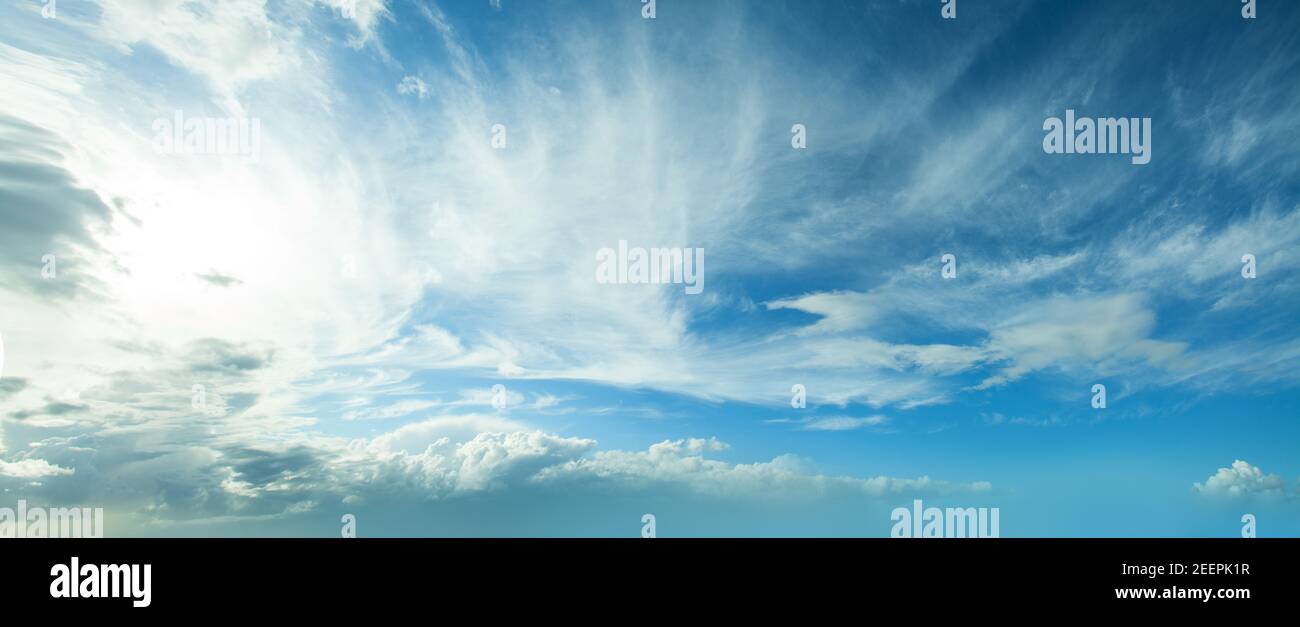 Panoramic skyline background. Blue sky with clouds Stock Photo - Alamy