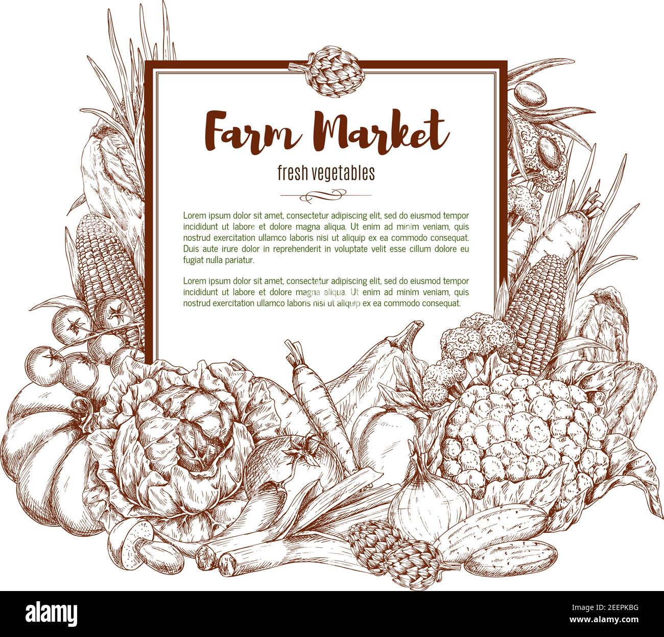 Farm vegetables sketch poster for market. Vector veggie harvest of ...