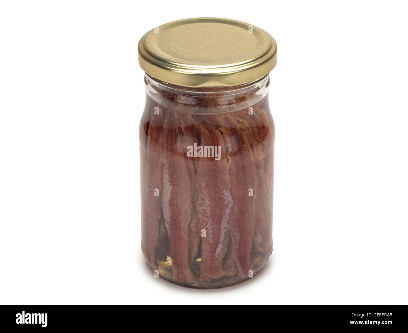 Salted anchovies in a glass jar on white Stock Photo - Alamy
