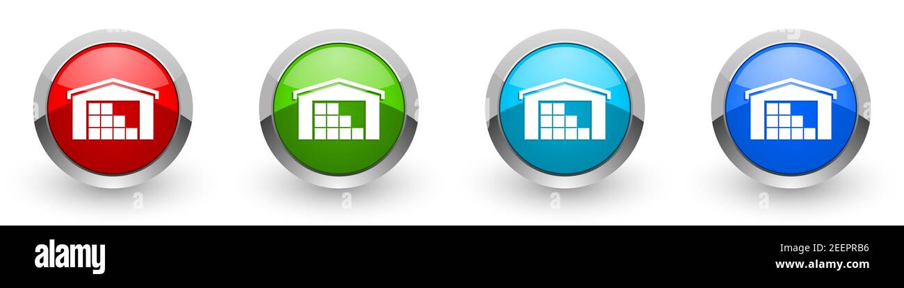 Warehouse, storage silver metallic glossy icons, set of modern design ...