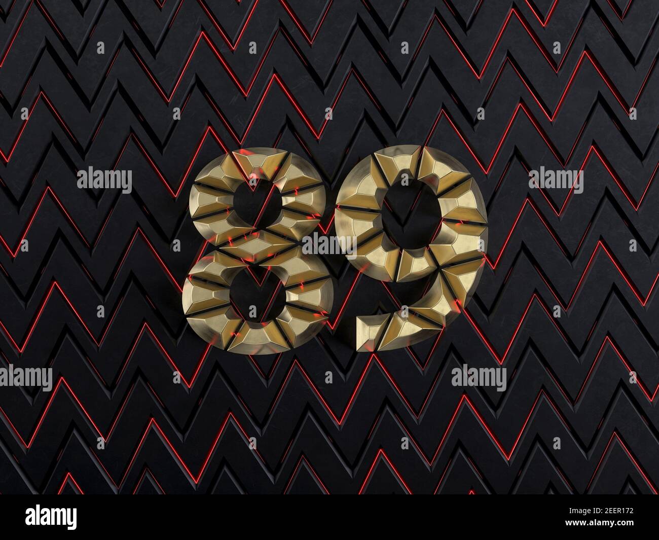 Number eighty-nine (number 89) made from gold bars on dark background ...