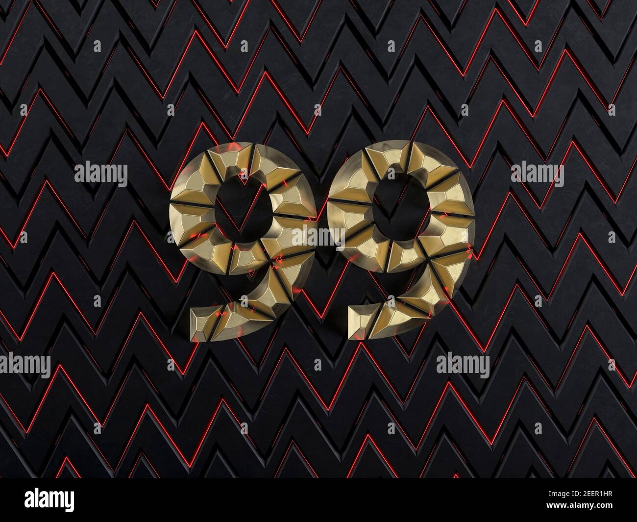 Number ninety-nine (number 99) made from gold bars on dark background ...