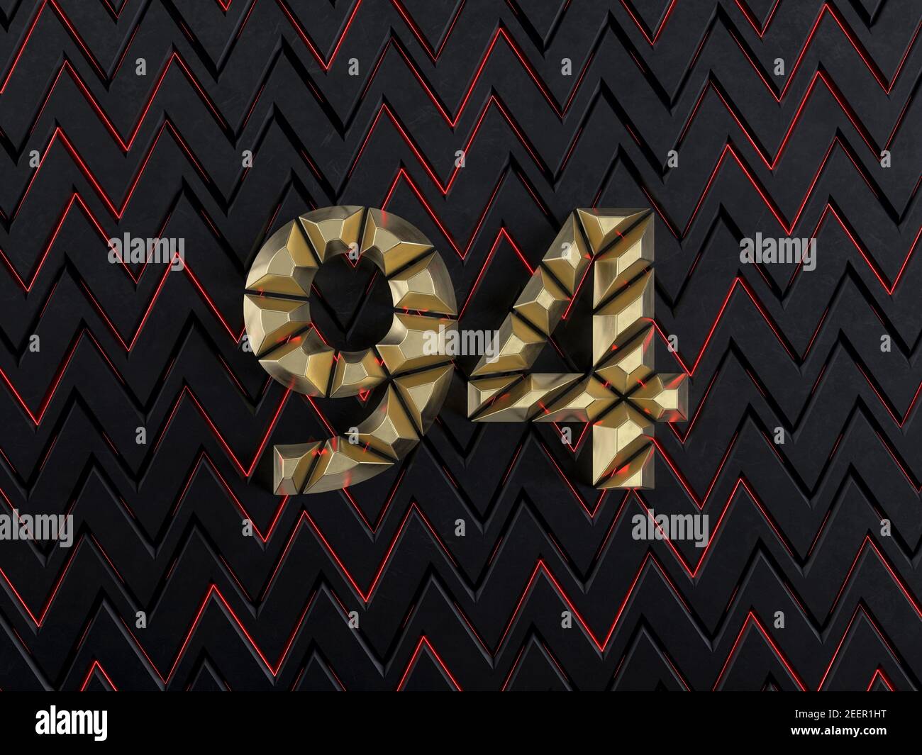 Number ninety-four (number 94) made from gold bars on dark background ...