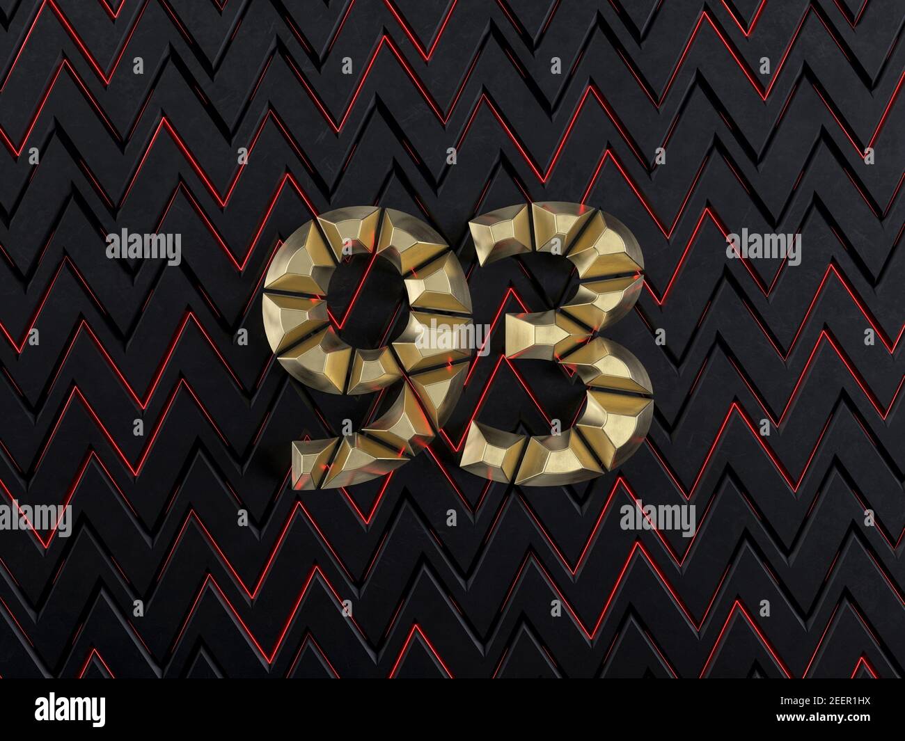 Number ninety-three (number 93) made from gold bars on dark background ...