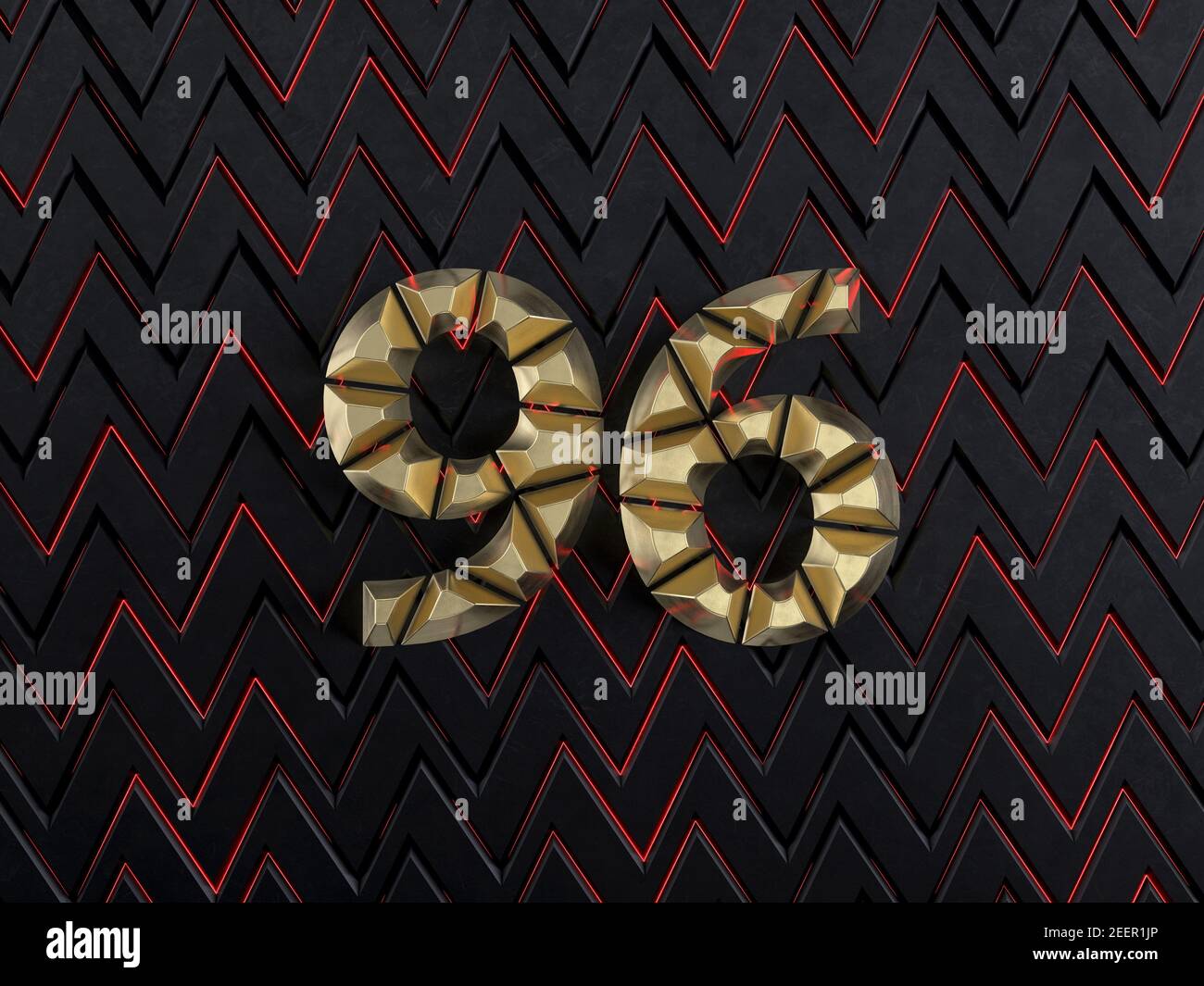 Number ninety-six (number 96) made from gold bars on dark background ...