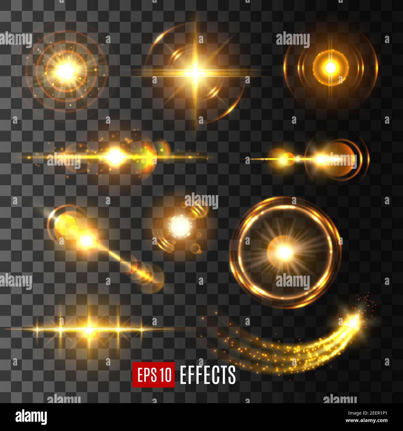 Light flashes, sun beams and star lights isolated icons on transparent ...