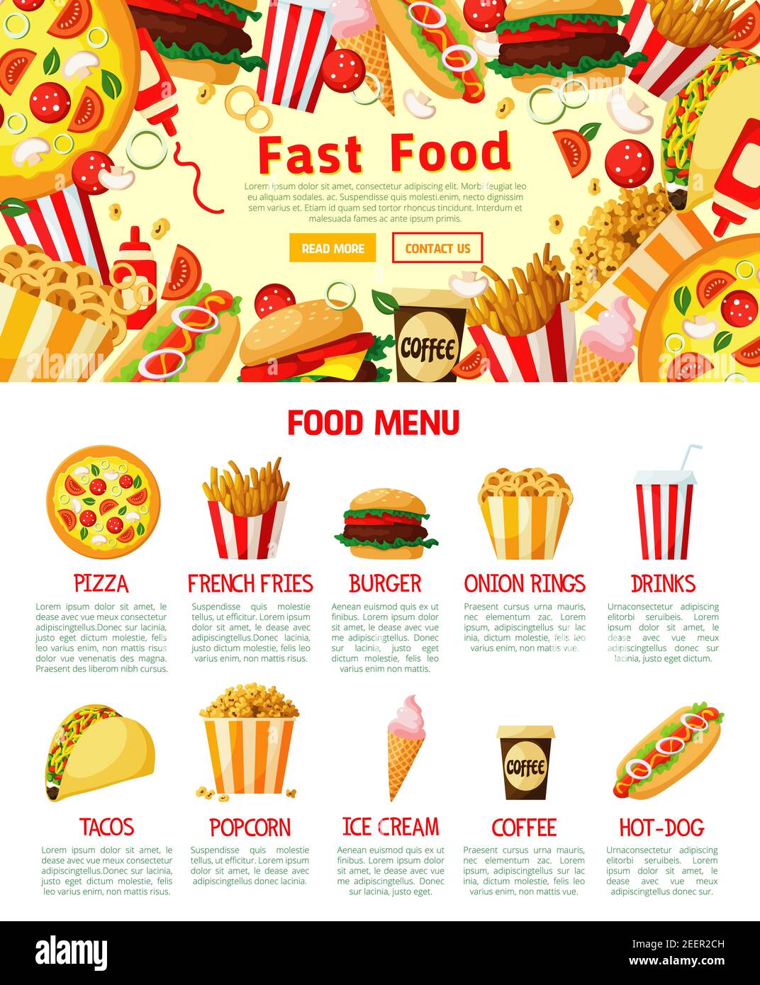 Fast food menu poster or landing web page template of cheeseburger ...