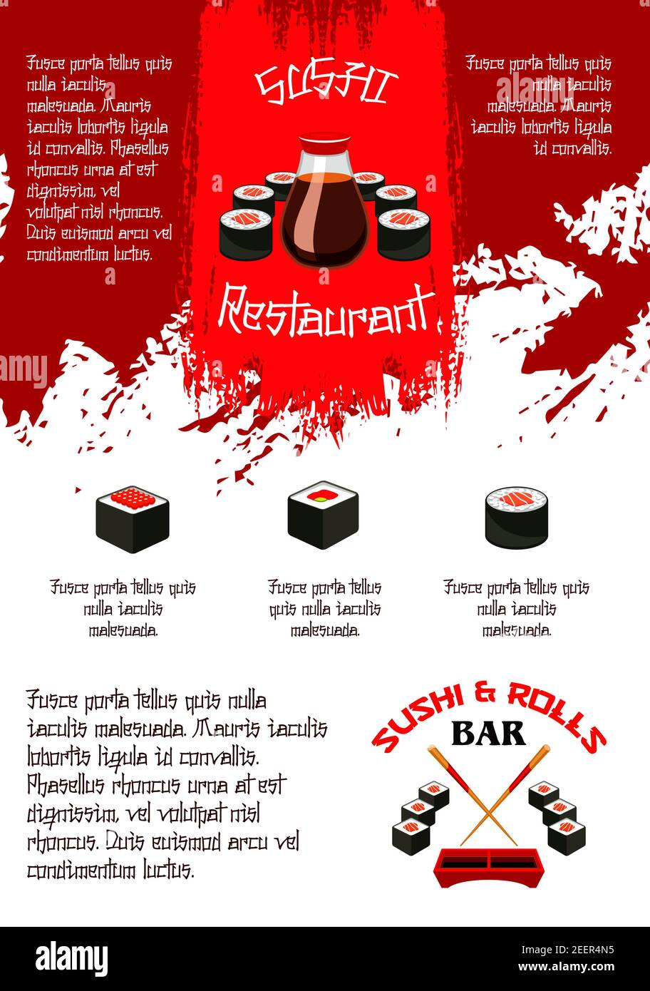 Sushi bar or Japanese food bar menu template or sushi bar. Vector ...