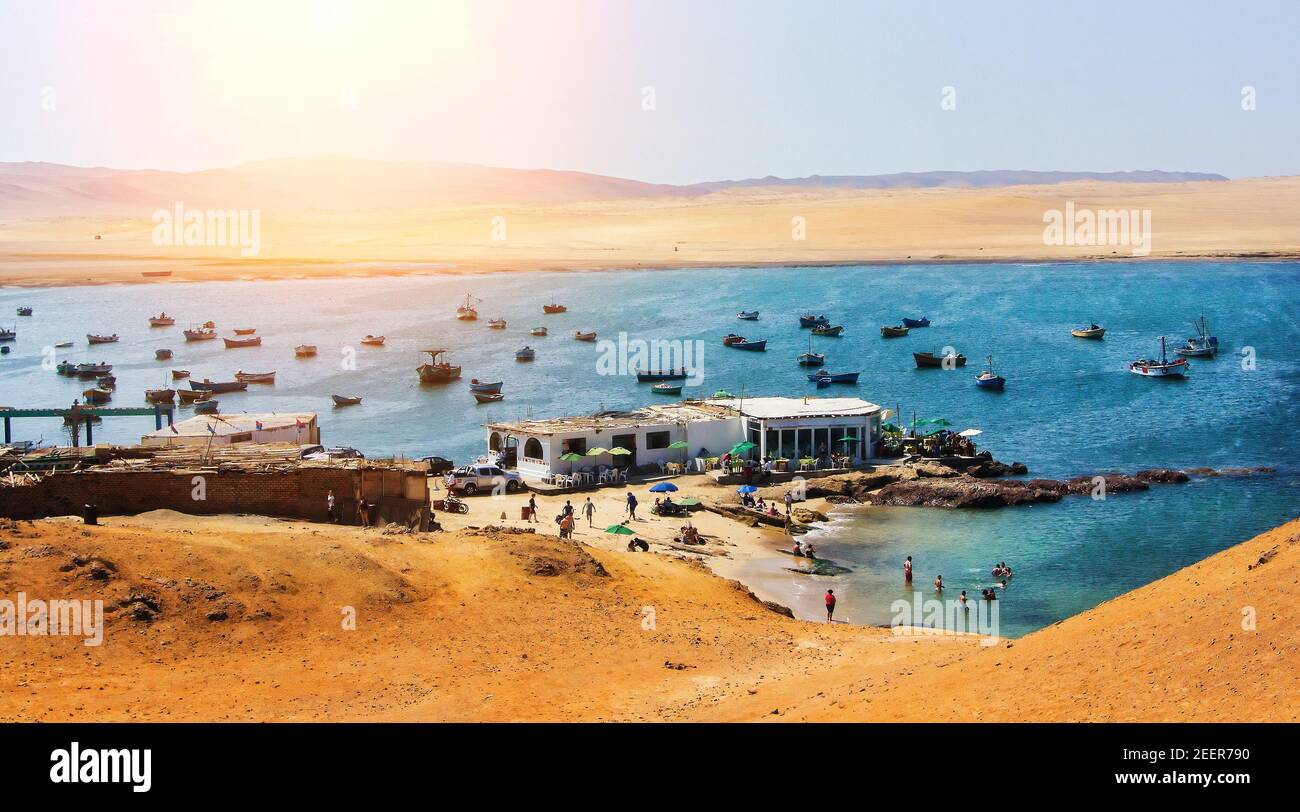 Aerial view of sea bay with fishing boats Stock Photo - Alamy