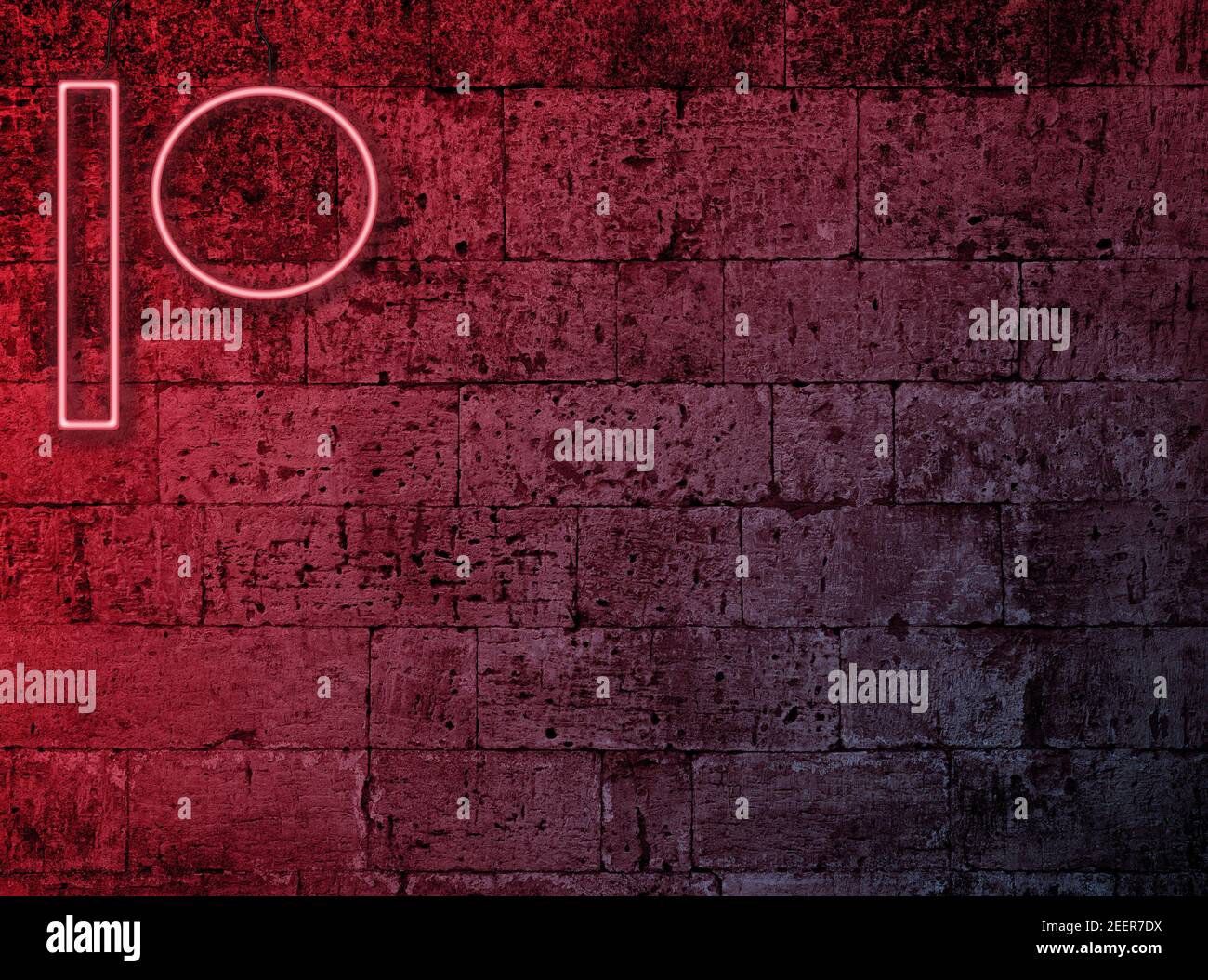illuminated brick wall in red neon color, abstract background, copy ...