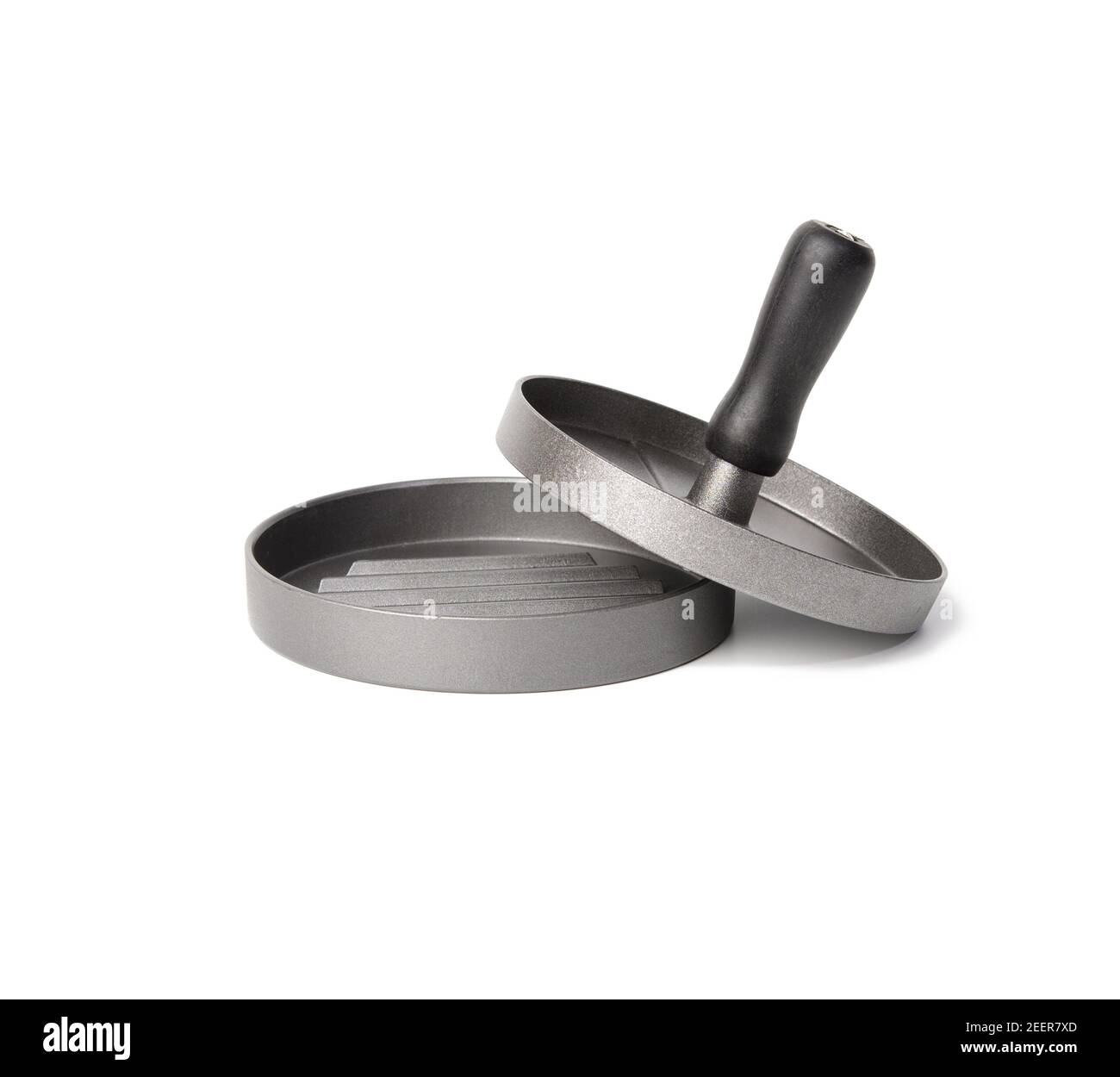 metal press for meat cutlets, hamburger mold isolated on white ...