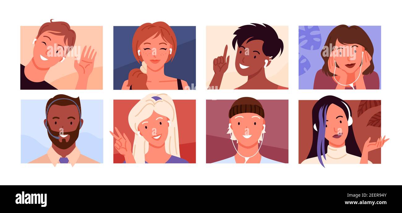 People faces, avatars community, different customers in social network ...